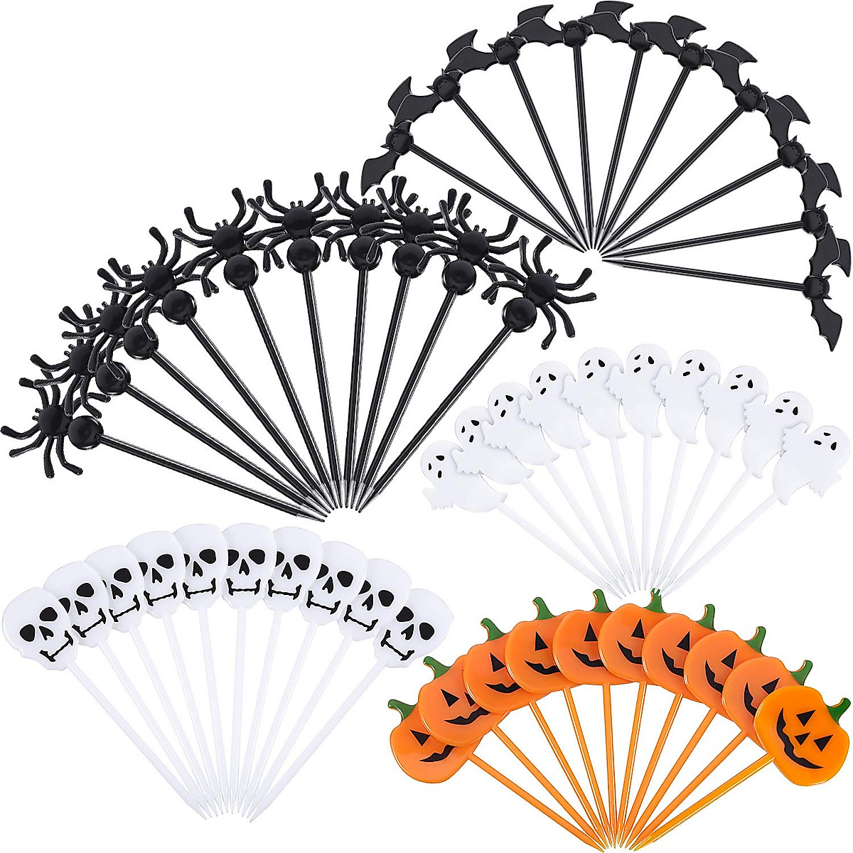 Tatuo 100 Pieces Plastic Halloween Picks Halloween Cupcake Topper Picks Ghost Pumpkin Bat Picks for Kids Birthday Party Themed Party Favors Supplies