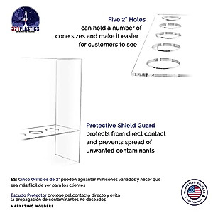 Ice Cream Cone Holder 5 Slot Clear Acrylic Countertop Dessert Display with Sneeze Guard No Assembly for Restaurants Catered Events and Buffets by Marketing Holders