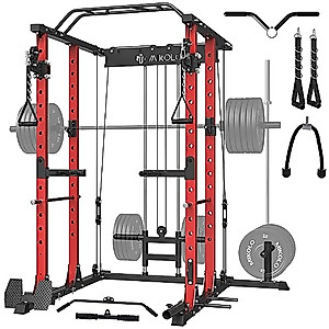 Mikolo Power Cage, 1500lbs Power Rack with LAT PullDown and Cable Crossover System, Squat Rack with Pulley System, Weight Cage for Home Gym with Training Attachments