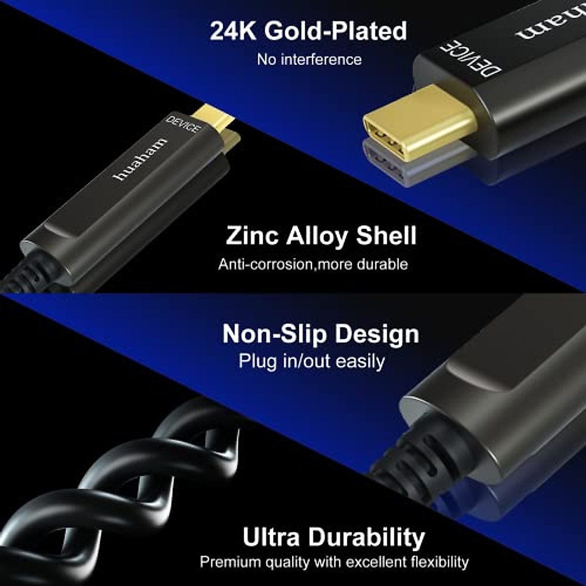 huaham USB A to USB C Fiber Optic Cable 15M/50FT, USB 3.1 Cable 10Gbps Gen2 Long Distance Transmission Slim, Ultra High Speed USB Cable for VR, Xbox, Logitech Camera, Laptop etc