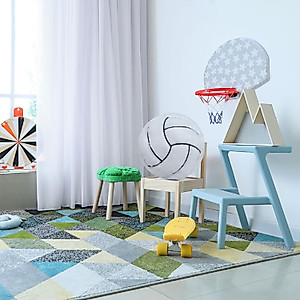 8.7Inch Volleyball plush toy,Volleyball Volleyball Plush Pillow,volleyball stuff,Volleyball Throw Pillow,Soft Round Volleyball Shaped Pillow Sport Toys,Gift for Kids Room Decor (Yellow blue and white)