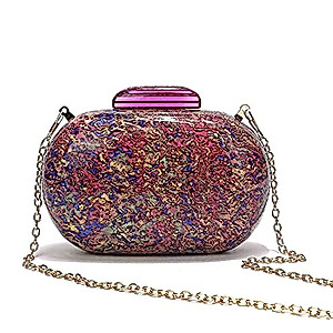 WuYangSto Small Clutch Purses for Women Prom Acrylic Evening Bags with Gold Chain (Purple)