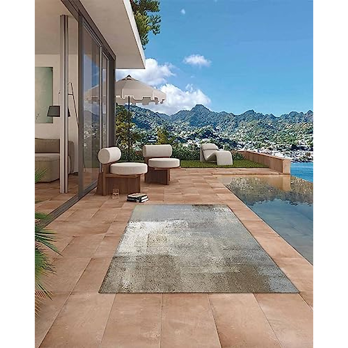 Brown Grey Oil Painting Outdoor Rug for Patio/Deck/Porch, Non-Slip Area Rug 5x8 Ft, Modern Geometric Abstract Aesthetics Indoor Outdoor Rugs Washable Area Rugs, Reversible Camping Rug Carpet Runner