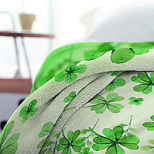 Comfy Plush Fleece Throw Blanket 50x60 inch St. Patrick's Day Soft Coach Blanket Lightweight Stadium Blanket Shamrocks Clover Green Leaves Watercolor Painting