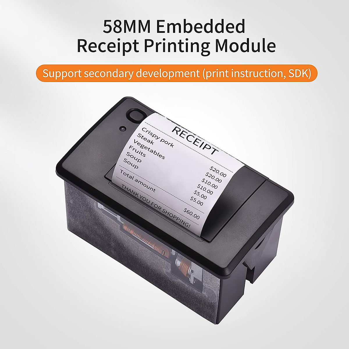HUIOP Thermal Receipt Printer,Embedded Thermal Receipt Printer 58MM Mini Printing Module Low Noise with USB/RS232/TTL Serial Port Support ESC/POS Commands for Weighing Apparatus Cash Register