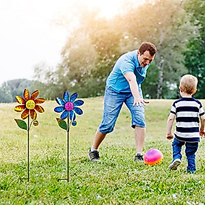 Venniy 2Pack Garden Wind Spinners ,Metal Wind Sculptures Outdoor Windmill Flower Pinwheel Decorations for Yard Lawn Patio Decor