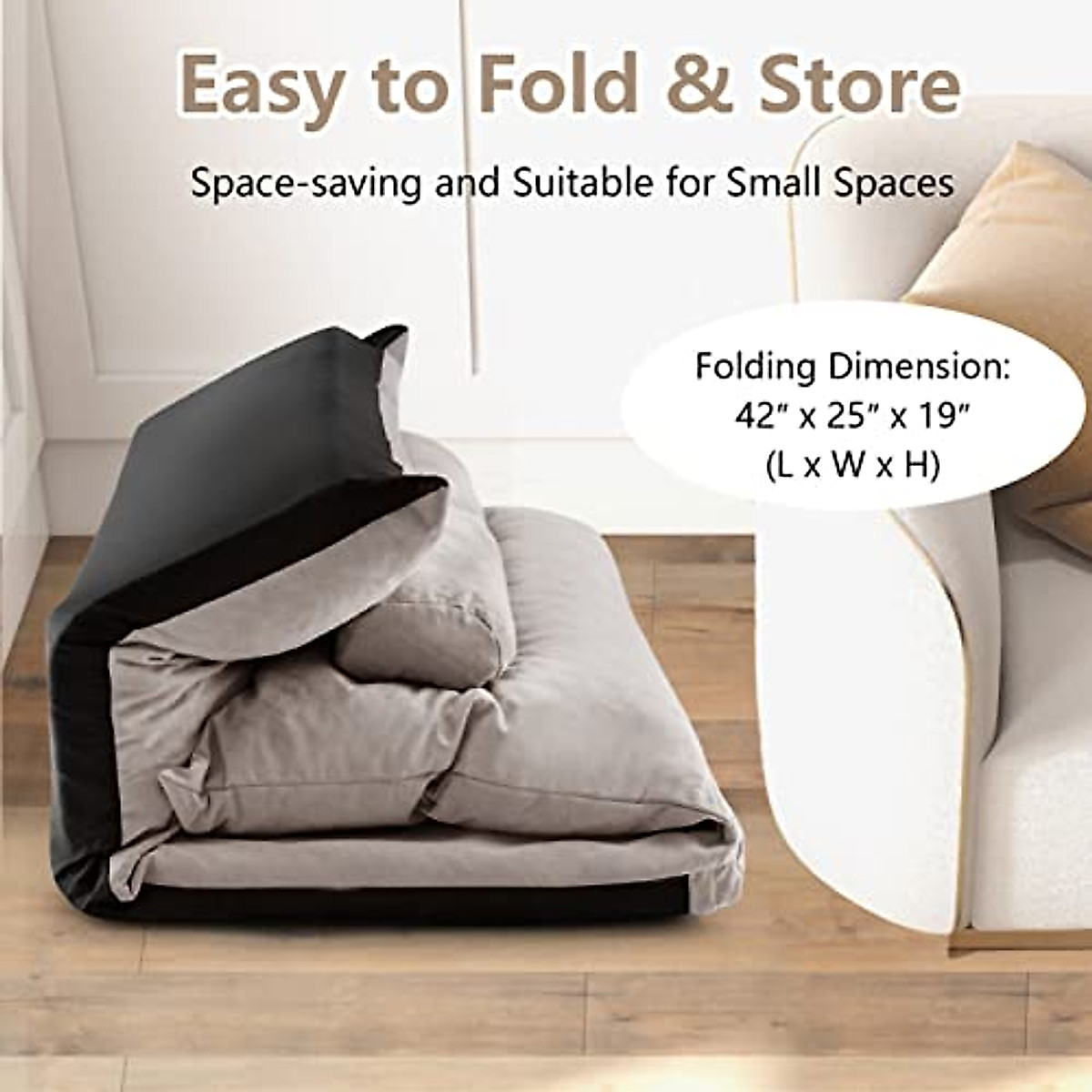 TUOCHUFUN Fluffy Lazy Sofa, Adjustable Floor Sofa Bed with 2 Lumbar Pillows (Gray)