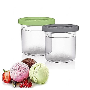 EVANEM 2/4/6PCS Creami Containers, for Ninja Creami Deluxe,16 OZ Creami Containers Reusable,Leaf-Proof for NC301 NC300 NC299AM Series Ice Cream Maker,Gray+Green-2PCS