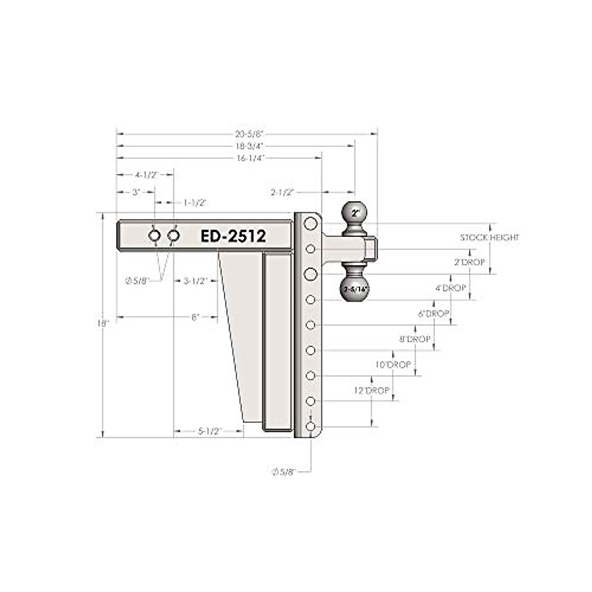 BulletProof Hitches 2.5" Adjustable Extreme Duty (36,000lb Rating) 12" Drop/Rise Trailer Hitch with 2" and 2 5/16" Dual Ball (Black Textured Powder Coat, Solid Steel)