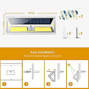 JUSLIT Solar Lights Outdoor, 144 COB LEDs Motion Sensor Light, 2 Modes Wireless Security Wall Lighting W/ 270° Wide Angle, IP65 Waterproof for Patio, Garden, Deck, Porch, Pathway, Garage (MAX 1PK)