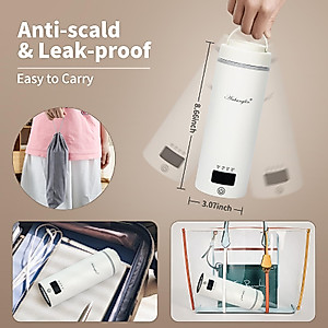 Portable Bottle Warmer for Travel, 17 Oz Milk Warmer, 4 Temperature Control & Auto Shut-Off, Fast Boil Hot Water Warmer, Perfect for Travel&Hotel Use,Electric Kettle with Handy（White，Non-Rechargeable）