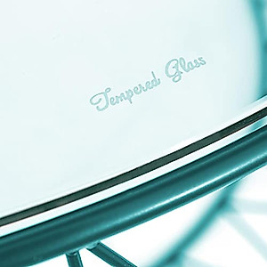 LeisureMod Malibu Modern Geometric Base Round Glass Top Coffee Table, Blue