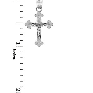 Solid 14k White Gold Budded Cross Charm Crucifix Pendant
