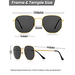 Veda Tinda Vision Hexagon Sunglasses for Women Men Trendy Black Retro Polygon Polarized TAC Lens Metal Frame UV400 Polarized Protection With Eyeglasses Chain C05S01