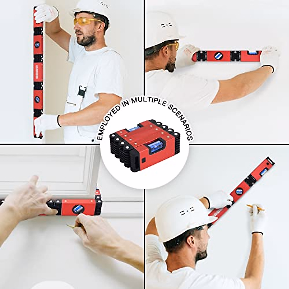 Multi-Function Foldable Level Measuring Tool 28 Inch Folding Level Magnetic Woodworking Tools 4 Level Bubbles Accurate Multi-Angle Measurement Level Tool with Pocket Level, Storage Bag