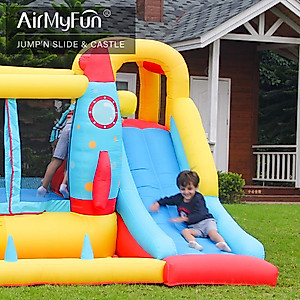 AirMyFun Inflatable Bounce House,Bouncy Castle with Air Blower,Play House with Ball Pit,Inflatable Kids Slide,Jumping Castle with Carry Bag(Rocket Theme)