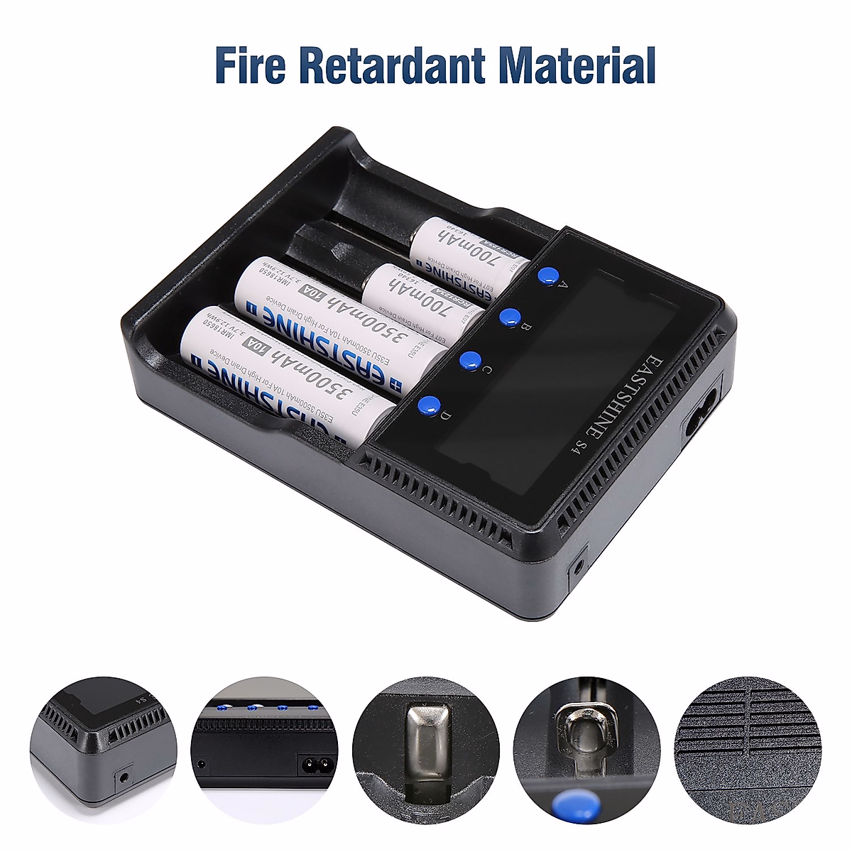 Universal Smart Battery Charger 4 Slots for Rechargeable Batteries 1.2V Ni-MH Ni-Cd AA AAA C 3.2V LiFePO4 3.7V Li-ion IMR 18650 26650 25500 16340 14500 18500 10440 18350 RCR123A LCD Display UL Listed