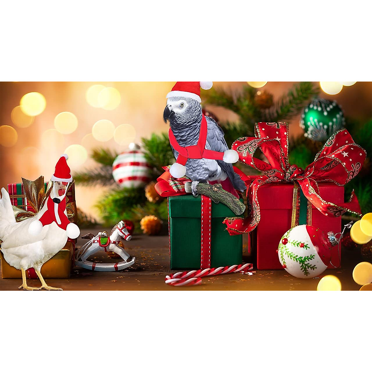 Christmas Pet Chicken Hat Scarf Set for Hens, 12 Pieces Santa Hat Cloak with Adjustable Chin Strap Cute Decorative for Duck Hens Rabbit Kitten