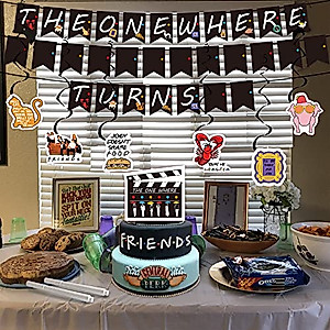 45Pcs Friends Themed Party Decorations Party Supplies Include Banners, Hanging Swirls, Whiteboard Pens, Cake Toppers, Birthday Party Decorations for Friends Fans