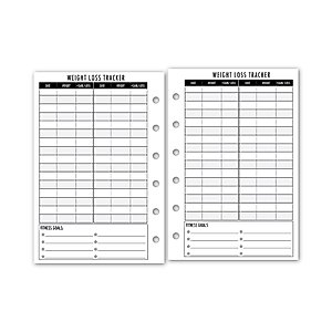 Pocket Weight Loss Planner Insert Refill, 3.2 x 4.7 inches, Pre-Punched for 6-Rings to Fit Filofax, LV PM, Kikki K, Moterm and Other Binders, Choose Quantity