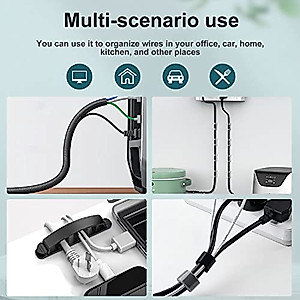 Cord Management Organizer Kit 6 Cable Sleeve Split with,50 Self Adhesive Cable Clips Holder,100 Fastening Cable Ties,10 Adhesive Cable Clips ,2 Roll Self Adhesive tie for TV Office Desk Car Desk Home