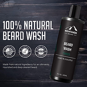 Mountaineer Brand Beard Wash For Men | 100% Natural Beard Shampoo | Thick Cleaning Softening Lather for Hair and Skin | Hydrate and Detangle | Grooming Treatment | Timber Scent 8oz