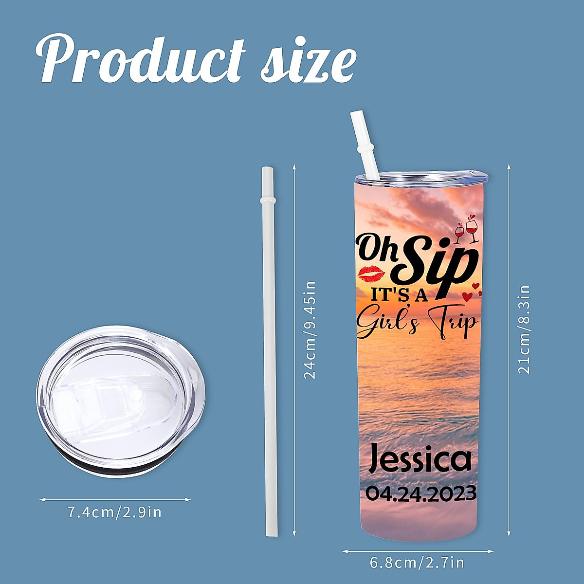 Custom Beach Tumblers for Women Cute Girl's Trip Cups Tumbler Personalized Insulated Tumbler Cup with Lid Straw for Friends Girls Trip Favor Gifts 2025 Bachelorette Trip Gift Family Vacation Cups