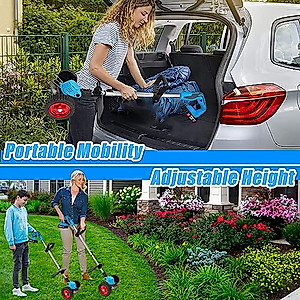 Cordless Weed Wacker Electric Weed Eater with 2 x 21V/2.0Ah Battery Powered and Charger, 3-in-1 Lightweight Brush Cutter Edger Lawn Tool No-String Grass Trimmer Push Wheeled Lawn Mower for Yard Garden