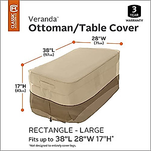 Classic Accessories Veranda Water-Resistant 38 Inch Rectangular Patio Ottoman/Side Table Cover, Outdoor Table Cover, Polyester