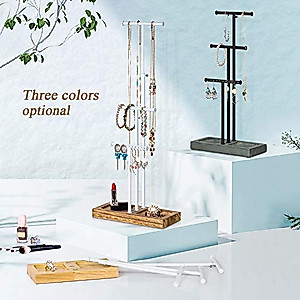 Love-KANKEI Jewelry Tree Stand White Metal and Wood Base Large Storage Jewelry Organizer for Necklaces Bracelets Earrings Holder Jewelry Display White and Carbonized Black