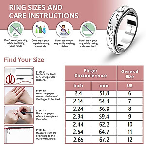 Shop LC 925 Sterling Silver Fidget Ring Men Spinner Ring Moon Star Anxiety Ring for Women Wedding Band Platinum Plated Statement Jewelry Stress Relief Bridal Engagement Rings Size 8 Birthday Gifts
