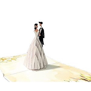 ETA 3D Pop Up Wedding Card, 3d Bride and Groom Card, Just Married Pop Up Card, 3D Popup Cards for Valentines Day, Wedding, Anniversary, Love, Romance, W12
