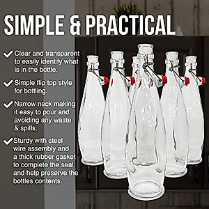 Nevlers Set of 6 | 33 Oz Glass Bottle Set with Swing Top Stoppers and Includes Bottle Brush - Funnel and Gold Glass Marker | Swing Top Glass Bottles | Clear Glass Water Bottle