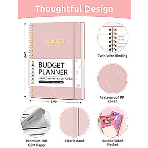Budget Planner - Monthly Budget Book with Expense Tracker Notebook, Undated Bill Organizer & Finance Planner to Take Control of Your Money, 2024-2025 Account Book to Manage Your Finances-Pink