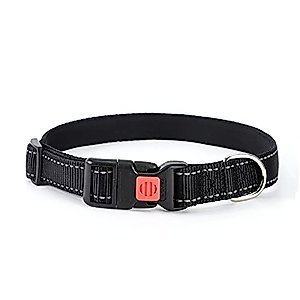 VIWIK Reflective Dog Collar with Safety Locking Buckle, Adjustable Durable Pet Collars for Small Medium Dogs, Soft Neoprene Padded Breathable Nylon Pet Collar Black-M