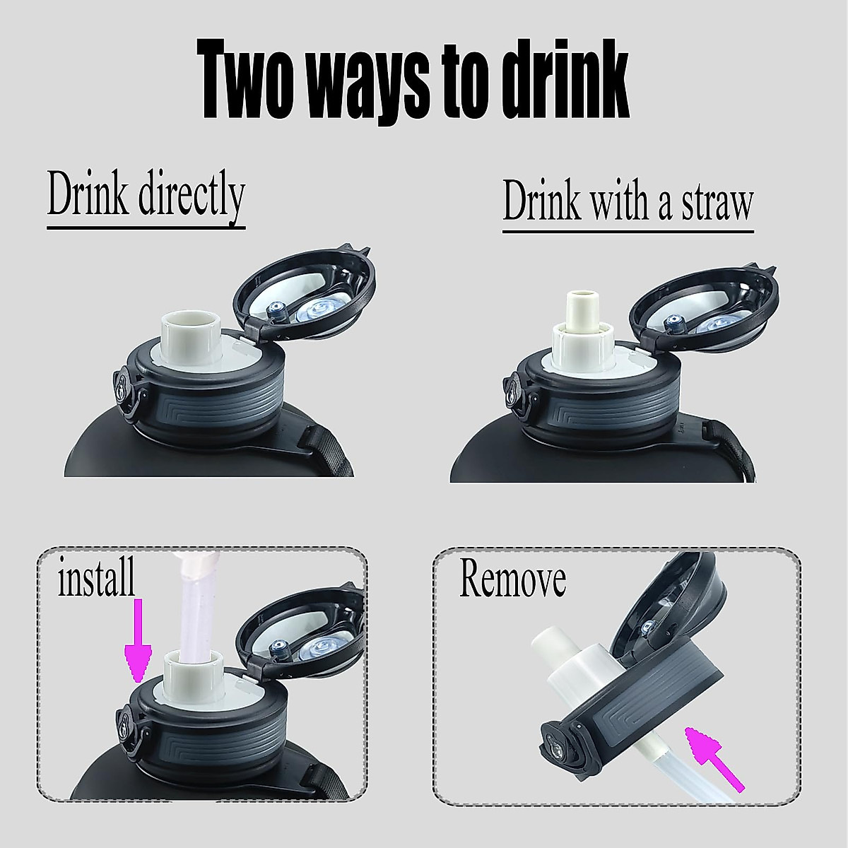 POPOACTI Sports Water Bottle, 63 Oz/1800mL, Leak Proof BPA Free Travel Outdoor For Men Women (Gradient_Black)