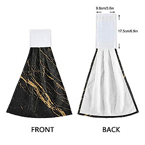 Alaza Black Marble with Golden Veins Kitchen Towels with Hanging Loop Absorbent & Fast Drying Dishtowels Set of 2
