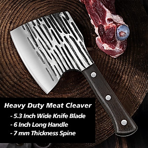ohmonlyhoo Meat Cleaver Knife Heavy Duty Bone Chopper, Butcher Knife for Meat Cutting, Bone Cutter with Hand Forged High Carbon Steel Full Tang Viking Chopping Axe Outdoor