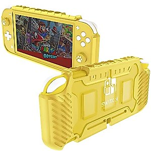 Switch Lite Protective Case, KIWIHOME TPU Shockproof Anti-Slip Switch Lite Cover Hard Case with Nintendo Switch Thumb Grips (Yellow)