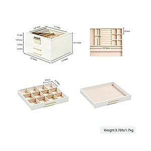 MILONT 3-Layer Jewelry Box for Women - PU Leather Jewelry Organizer with Clear Top - Perfect Jewelry Storage for Rings, Earrings, Necklaces, and Bracelets - Classy Ivory White