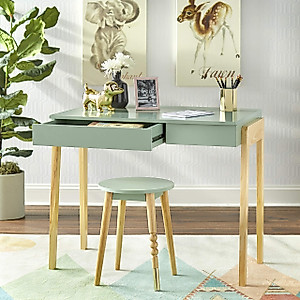 The Mezzanine Shoppe Riley Modern Two Tone Home Office Desk and Stool Set, 2 Piece, Mint