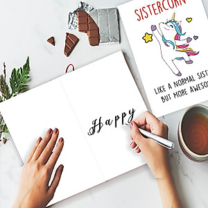 YiKaLus Funny Sistercorn Birthday Card for Her, Great Bday Gifts for Sister, Cute Unicorn Birthday Card for Best Friends, Best Bday Gift Idea for Bestie