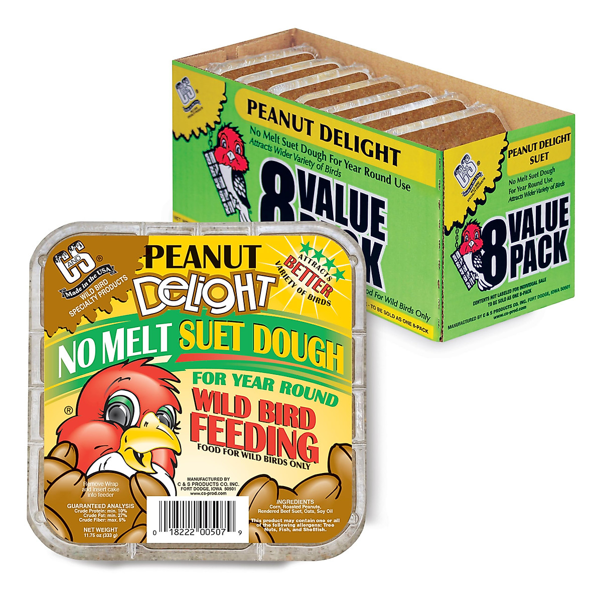 C&S Peanut Delight No Melt Suet Dough 11.75 Ounces, 8 Pack