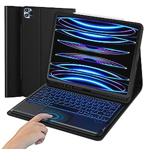 MicroPack iPad Pro 12.9 Case with Keyboard - (6th Generation, 2022) Keyboard with Trackpad 7 Color Backlit, Detachable Wireless Keyboard Compatible for iPad Pro 12.9 5th Gen, 4th Gen, 3rd Gen,Black