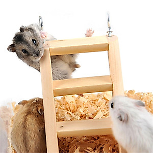 Natural Wood Ladder Toy with Hooks Climbing Bridge for Ferrets Chinchillas Small Rabbits Easy Connection to Wire Cage Hamster Ladder Toys