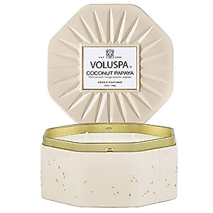 Voluspa Coconut Papaya Candle | 3 Wick Tin | 12 Oz. | All Natural Wicks and Coconut Wax for a Cleaner Burn
