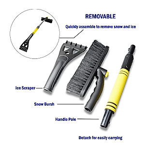 AFODYL Ice Scraper and Extendable Snow Brush for Car, Snow Remover and Brushes with Foam Grip for Windshield Window, Pivoting Brush Head for SUV Truck Vehicle(Yellow)