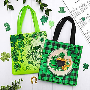 Whaline St. Patrick's Day Tote Bags with Handles, Reusable Gift Bag Waterproof Grocery Goodie Shopping Totes for Party Supplies, 8 Pack