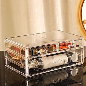 Celar Makeup Organizer With With Lid,Dustproof Waterproof Design Make up Organizer for Bathroom Countertop,7 Drawers Acrylic Skincare and Cosmetic Storage for Vanity Countertop,Dresser Top Organizer