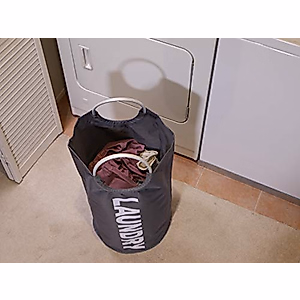 Topline Portable, Self Standing Collapsible Laundry Fabric Hamper Tote Bag with Aluminum Carrying Handles - Dark Grey